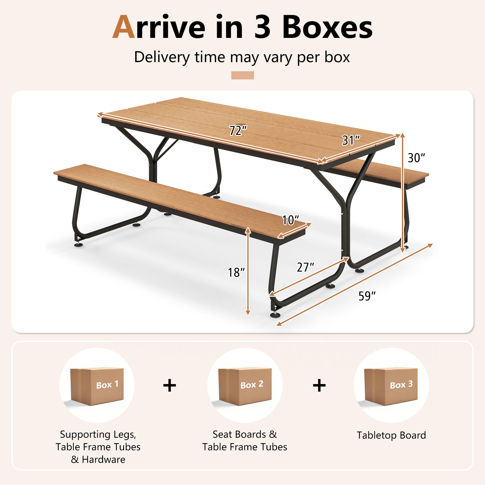 park bench table size